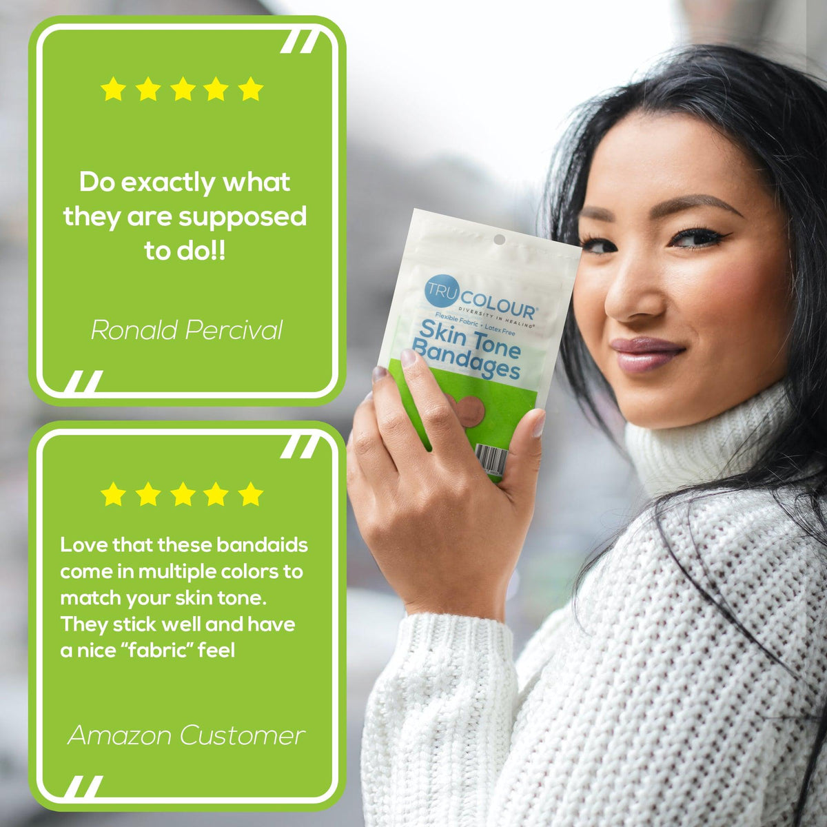 TruColour Skin Tone Spot Bandages: Olive Single Bag (50-Count, Green B ...